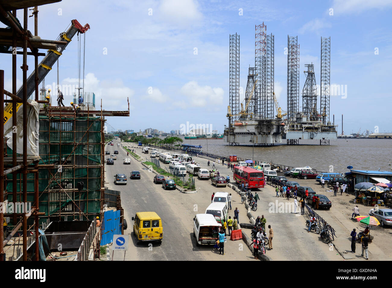 NIGERIA, City Lagos, two oil drilling platform laying in Lagos port ...