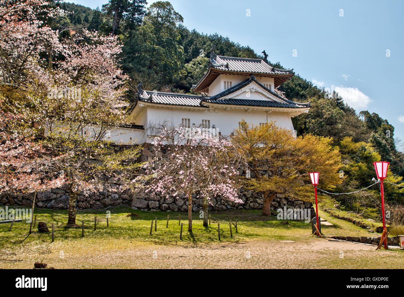 Japan, Izushi castle. Corner east sumiyagura, two storey turret on top ...