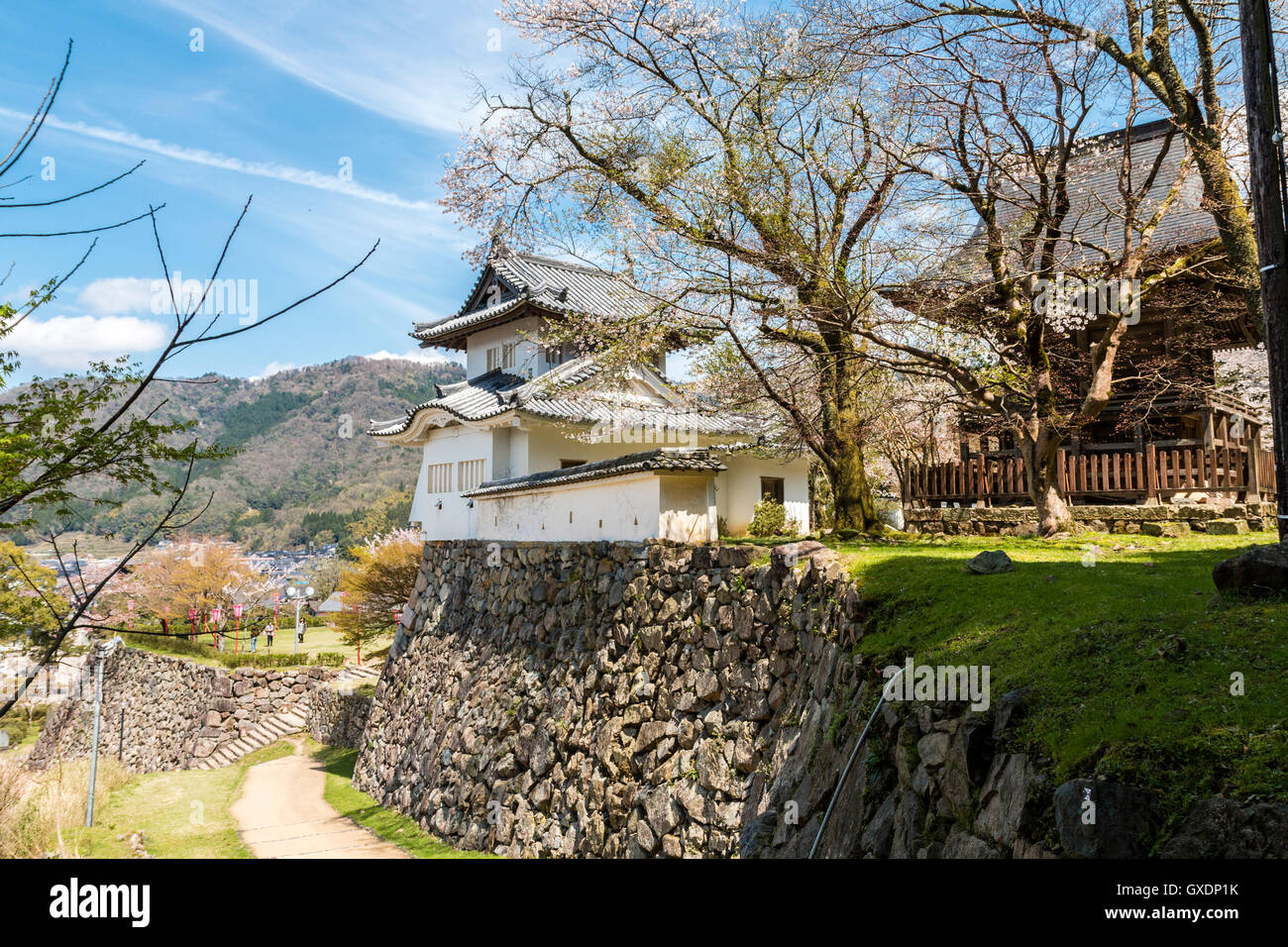 Japan, Izushi castle. Corner east sumiyagura, two storey turret on top ...