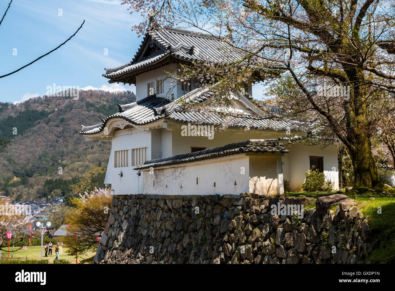 Japan, Izushi castle. Corner east sumiyagura, two storey turret on top ...
