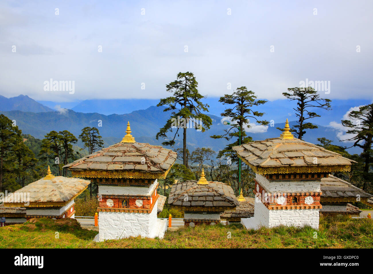 View of Dochula Pass, on the way from Thimphu to Punaka, overlooking ...