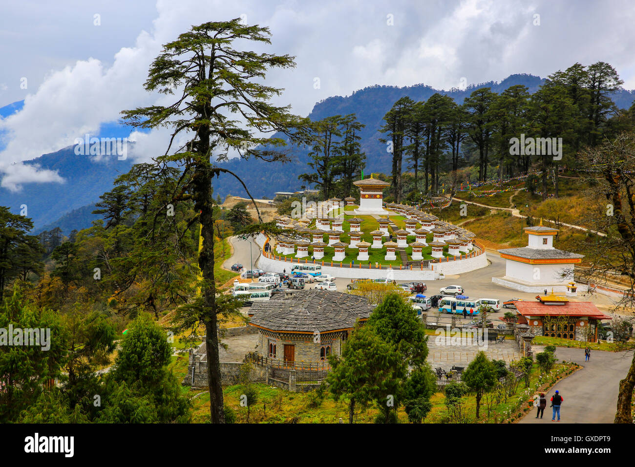 View of Dochula Pass, on the way from Thimphu to Punaka, overlooking ...