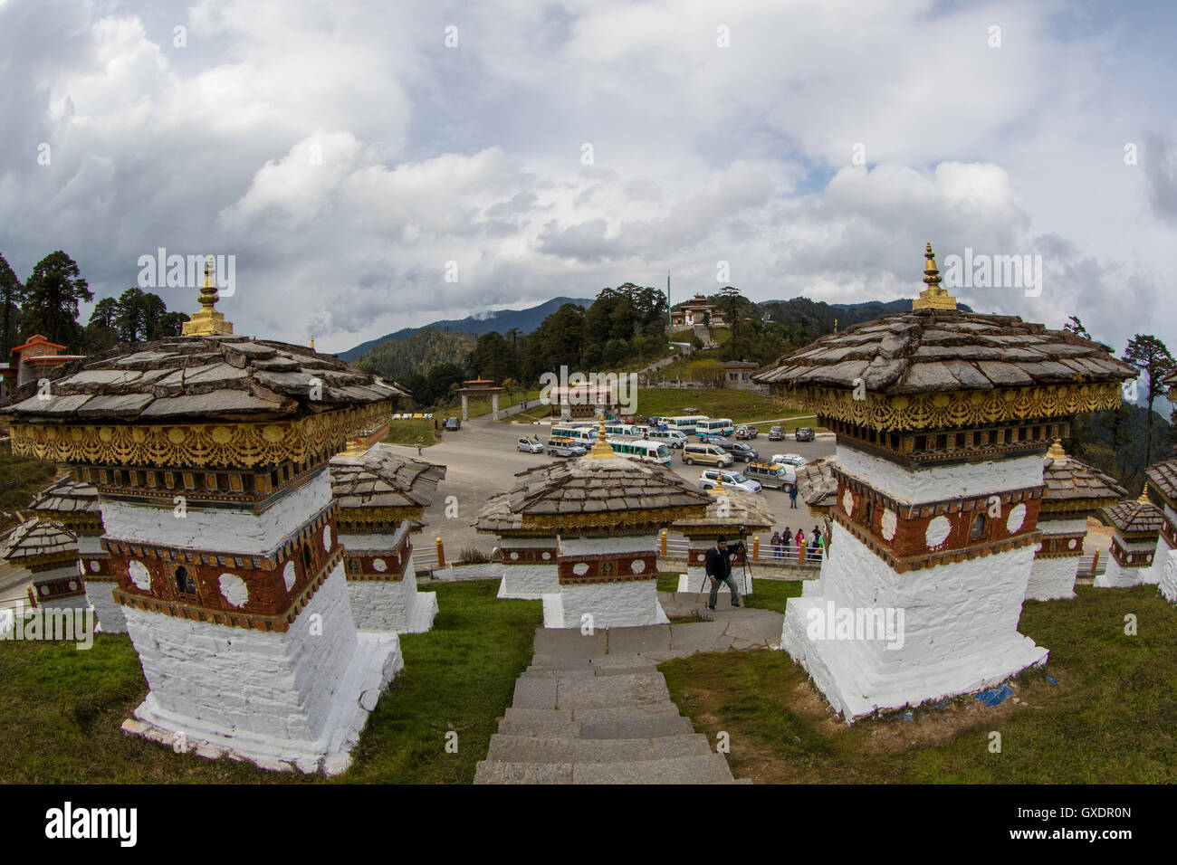 View of Dochula Pass, on the way from Thimphu to Punaka, overlooking ...