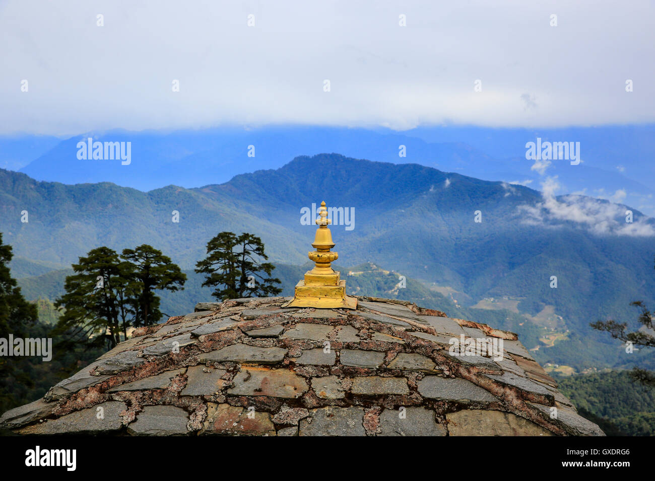 View of Dochula Pass, on the way from Thimphu to Punaka, overlooking ...