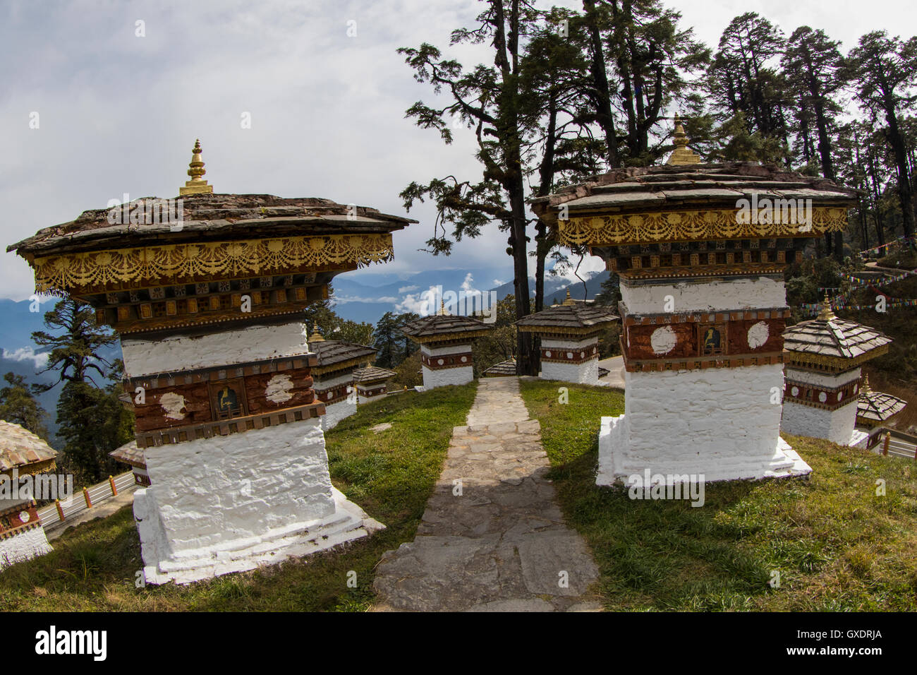 View of Dochula Pass, on the way from Thimphu to Punaka, overlooking ...