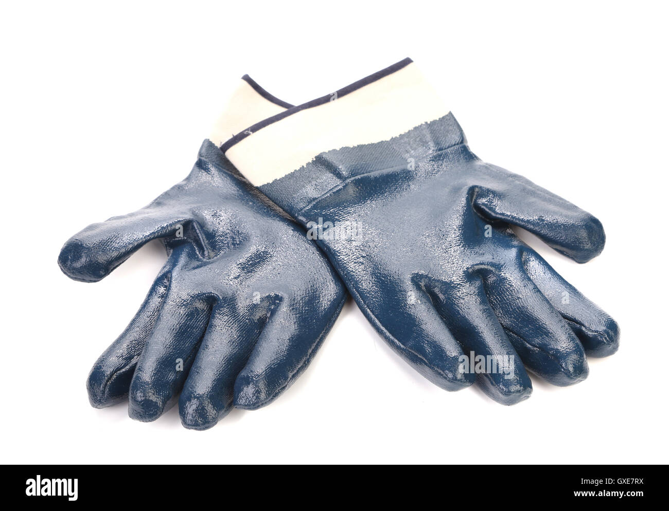 Pair of blue rubber gloves Stock Photo - Alamy