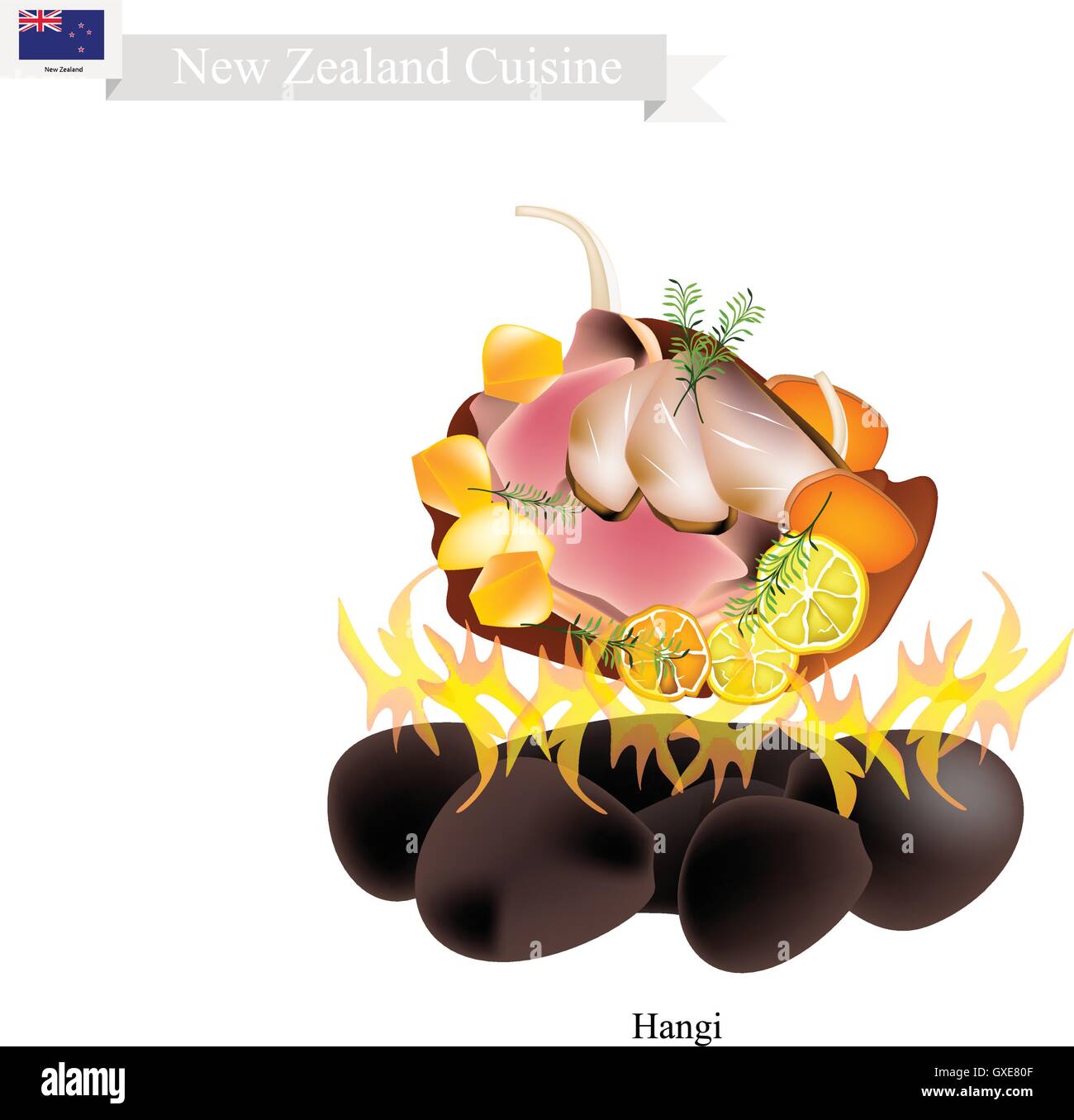 New Zealand Cuisine, Illustration of Hangi or Traditional Maori Food ...