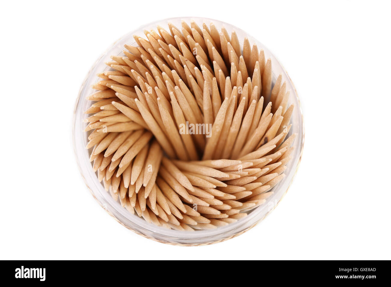 Toothpicks in a round box. Top view Stock Photo - Alamy