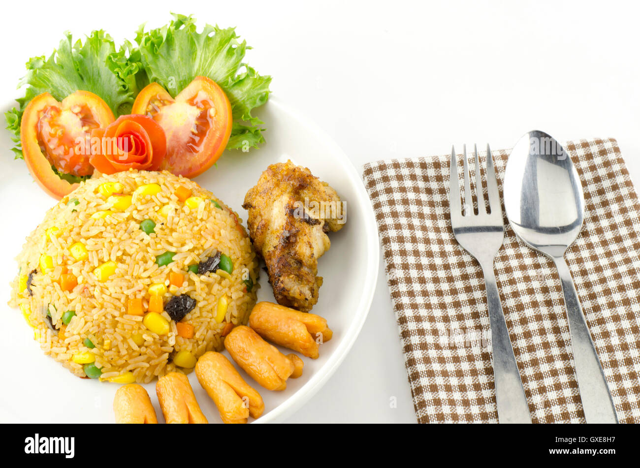 American fried rice isolated on white Stock Photo - Alamy