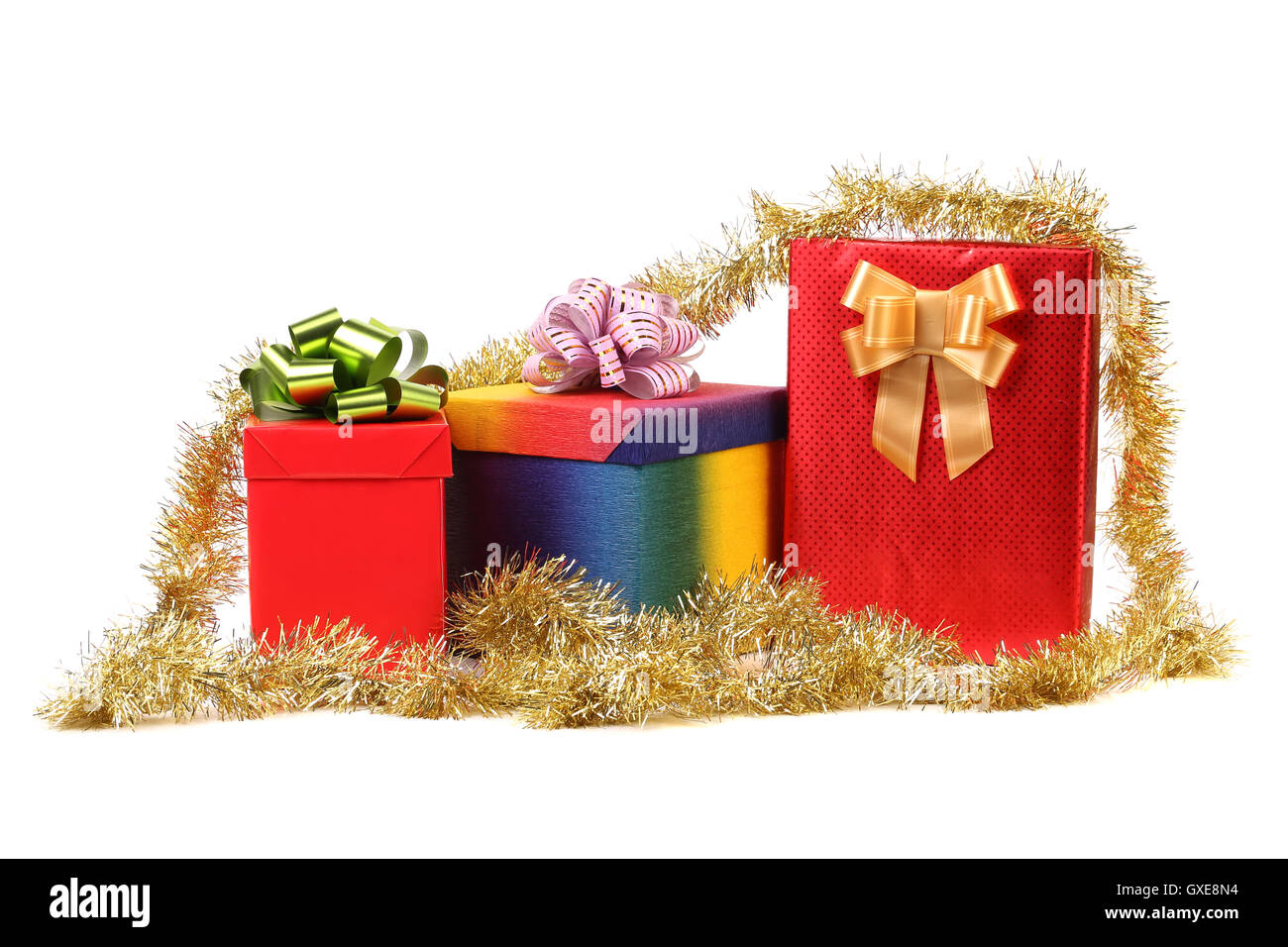 Colorful tinsel gift decoration Cut Out Stock Images & Pictures - Alamy