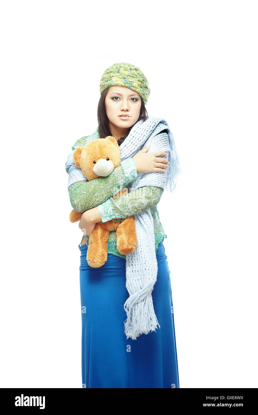 Sad lady with toy Stock Photo - Alamy