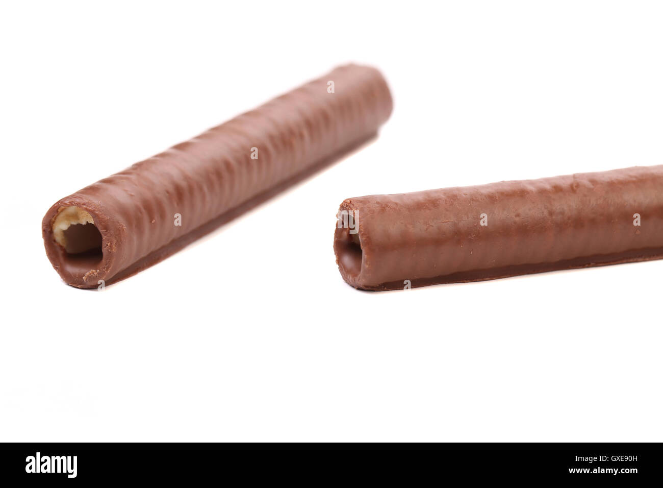 Waffle rolls coated chocolate Stock Photo - Alamy