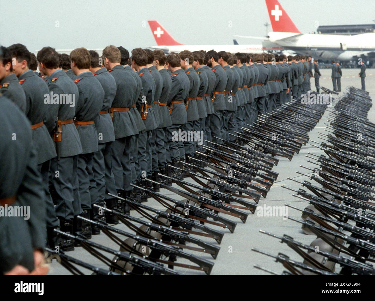 Swiss military and weapons at airport 1995 Stock Photo - Alamy