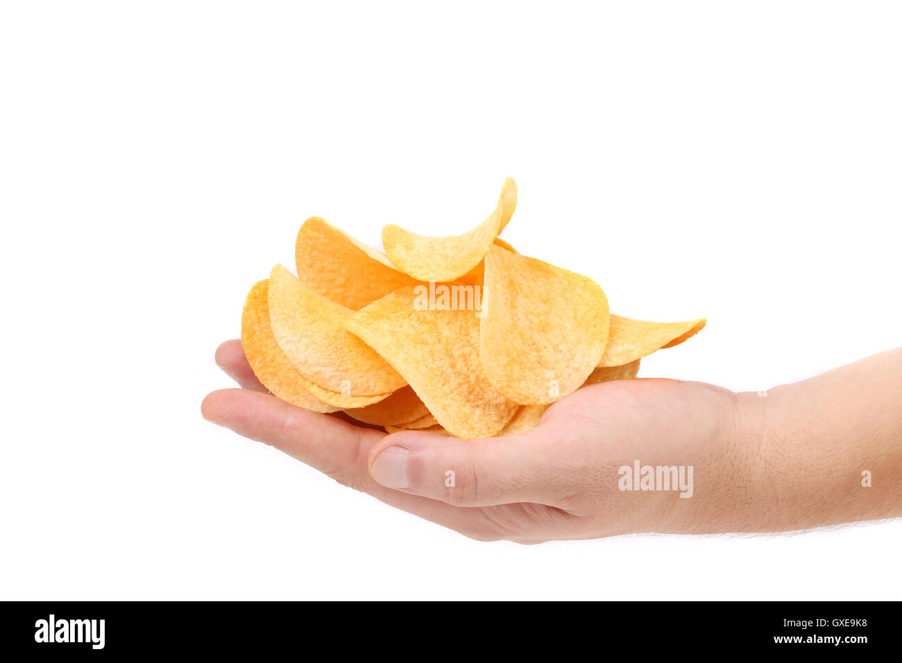 Potato chips on a hand Stock Photo - Alamy