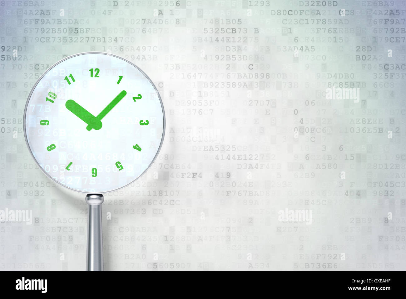 Time concept: Clock with optical glass on digital background Stock ...