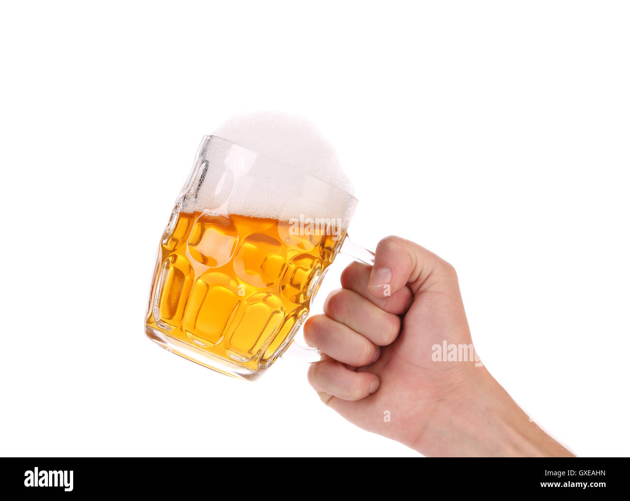 Full beer mug in hand Stock Photo - Alamy