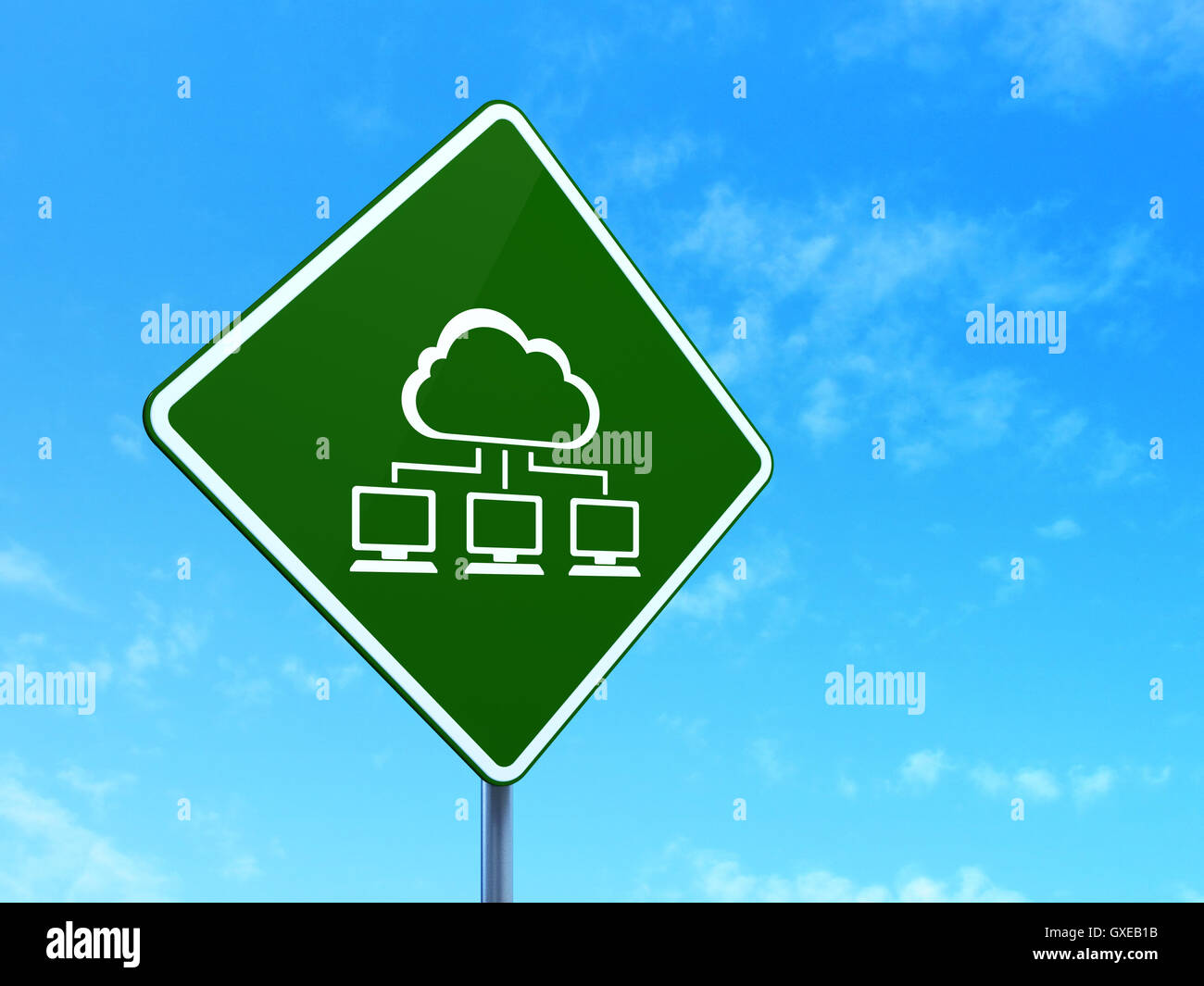 Cloud computing concept: Cloud Network on road sign background Stock ...