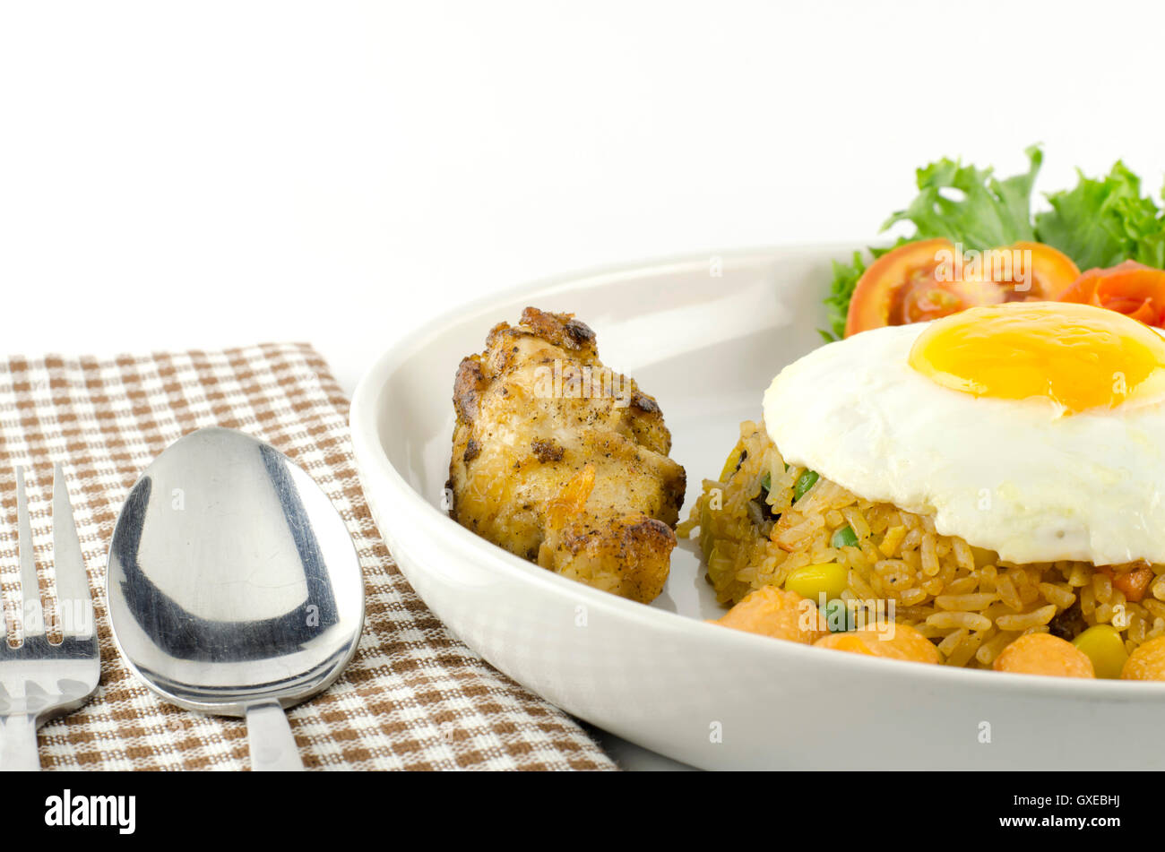 American fried rice isolated on white Stock Photo - Alamy