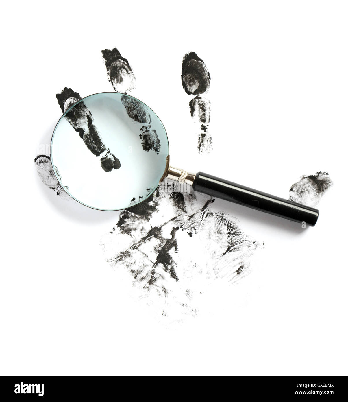 Fingerprints And Magnifying Glass Stock Photo - Alamy