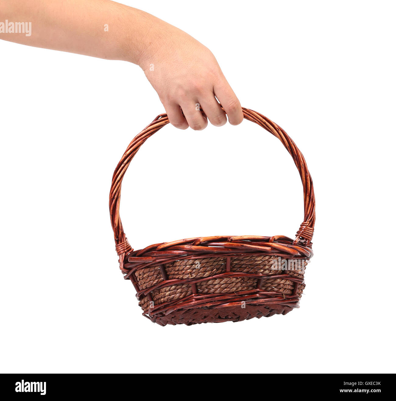 Hand hold vintage weave wicker basket Stock Photo - Alamy