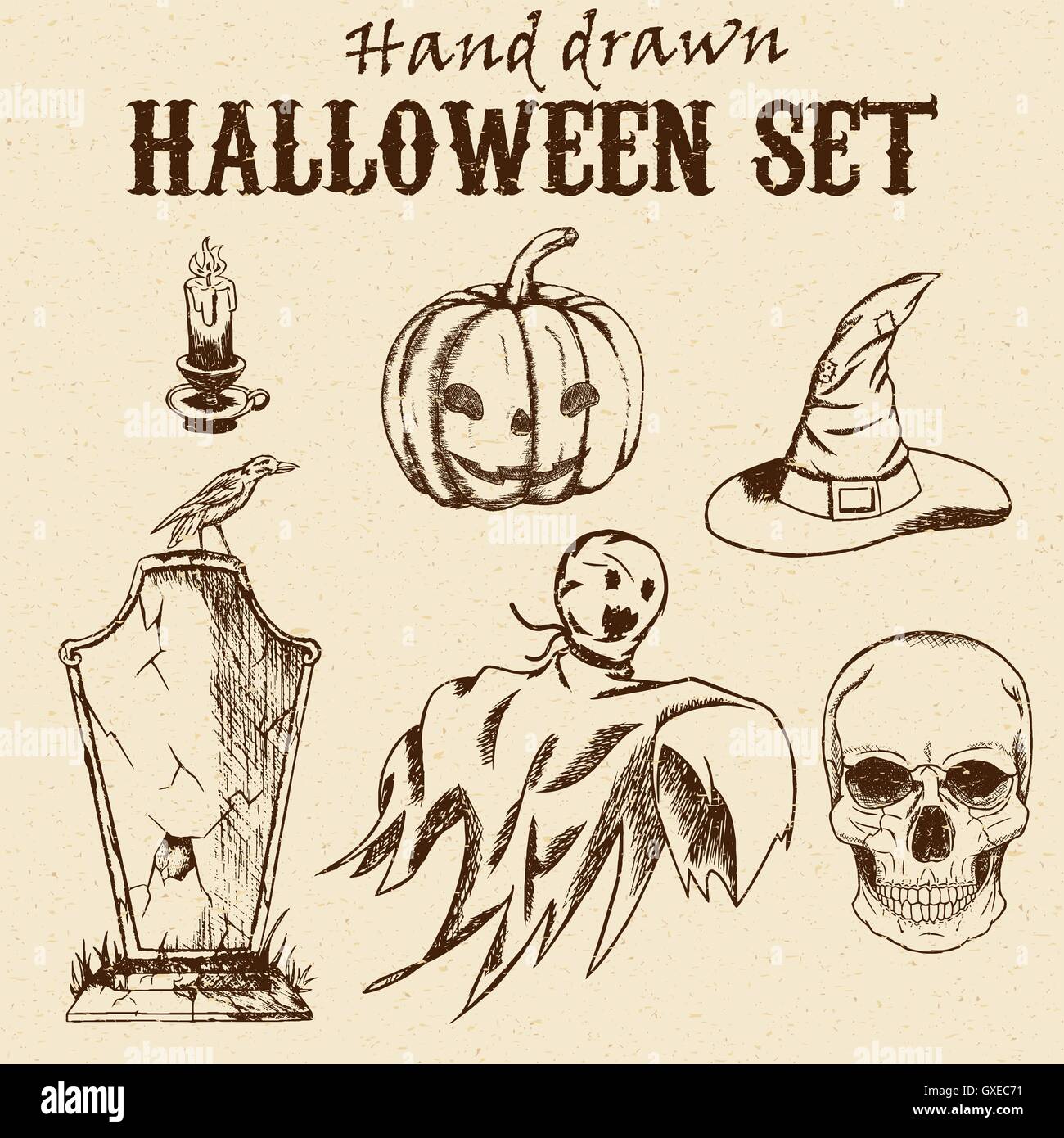 Halloween characters doodle art hi-res stock photography and images - Alamy