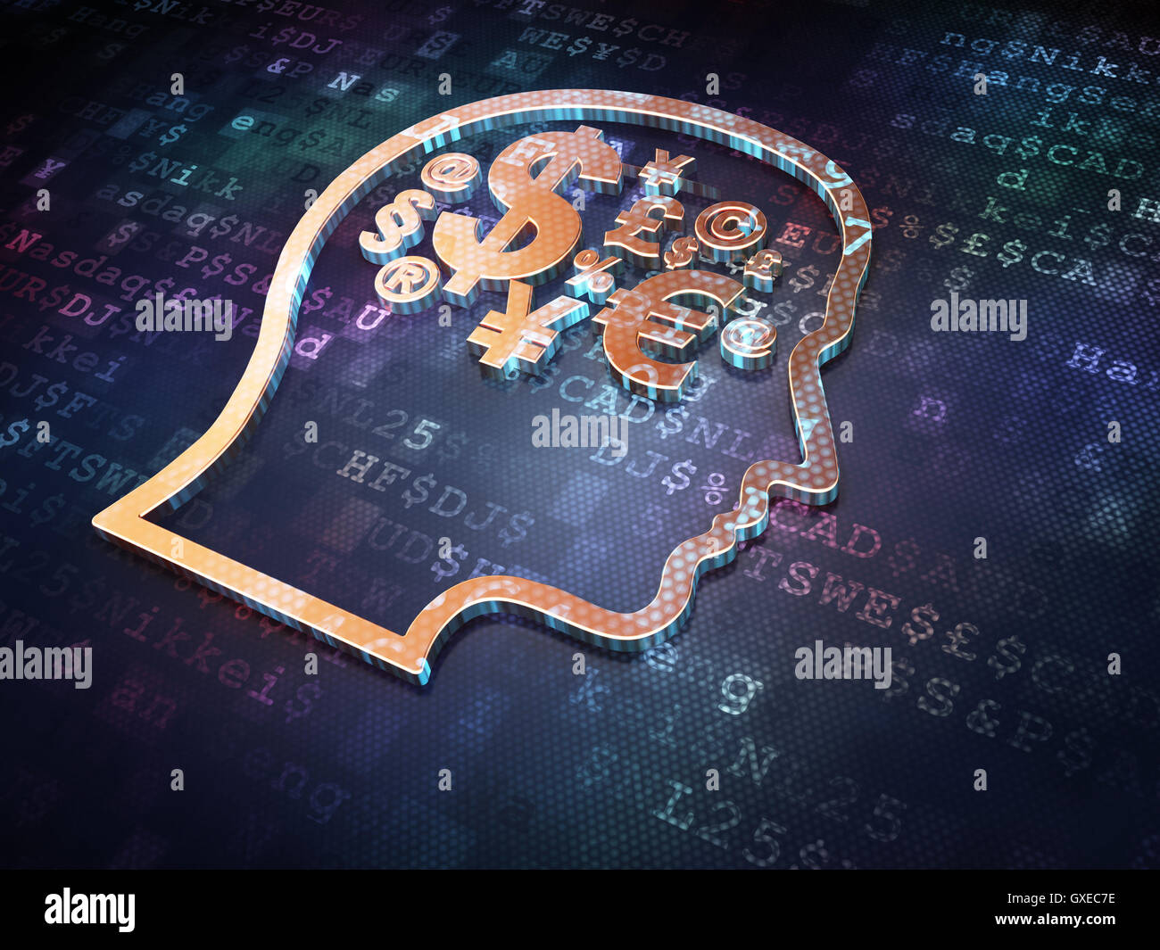 Marketing concept: Golden Head With Finance Symbol on digital ba Stock ...