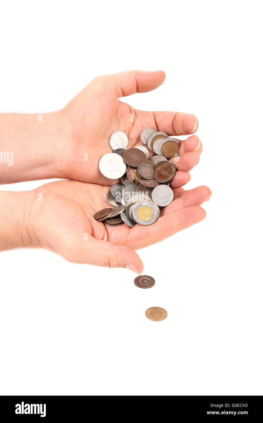 Money rolling in from the hands of Stock Photo - Alamy