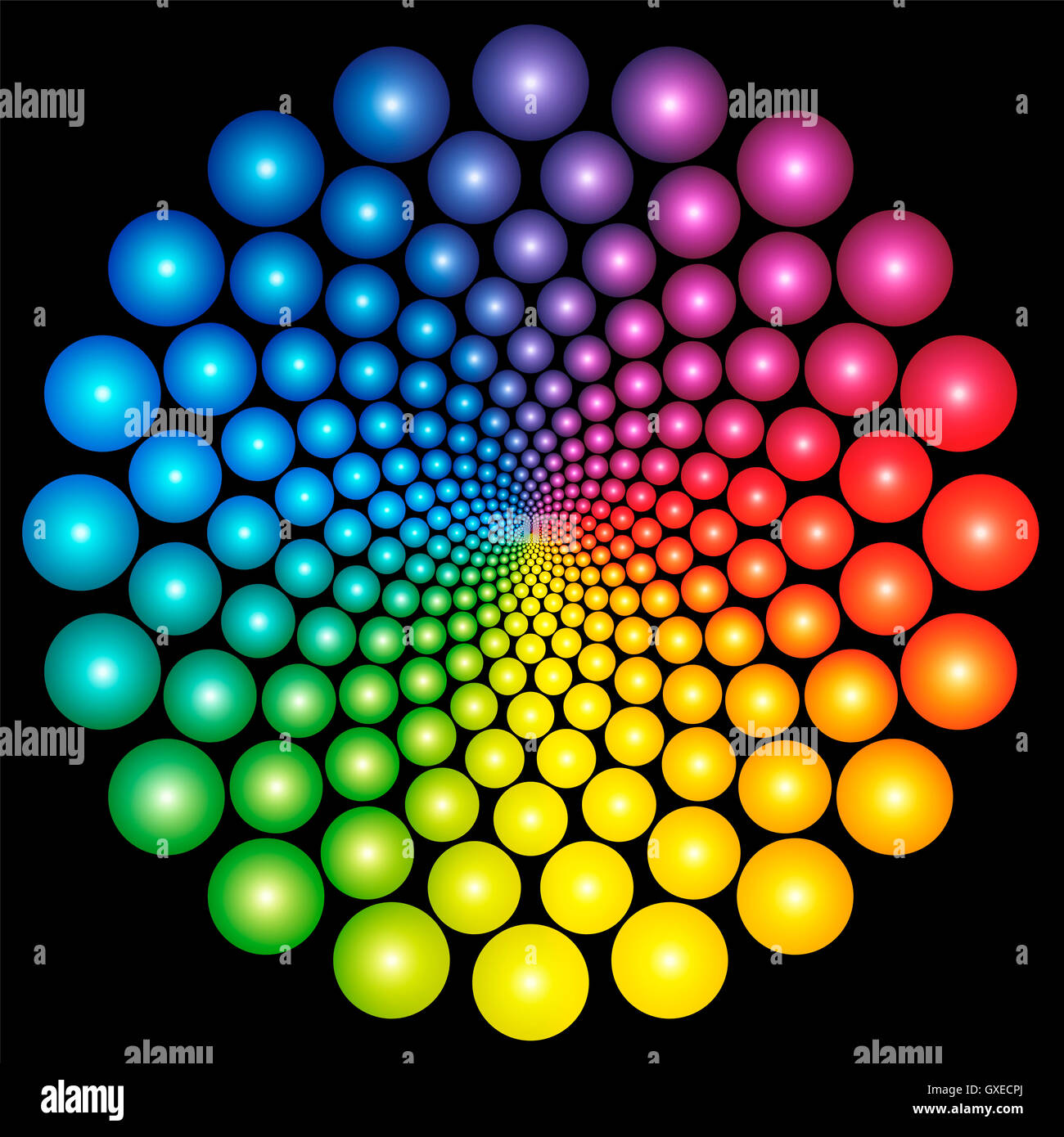 Infinity pattern composed of rainbow colored balls on black background ...