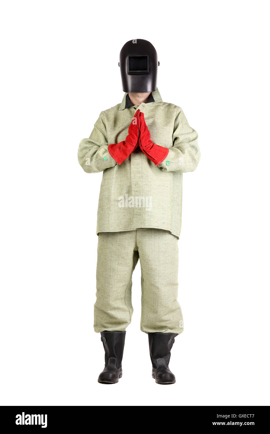 Welder holds arms together Stock Photo - Alamy