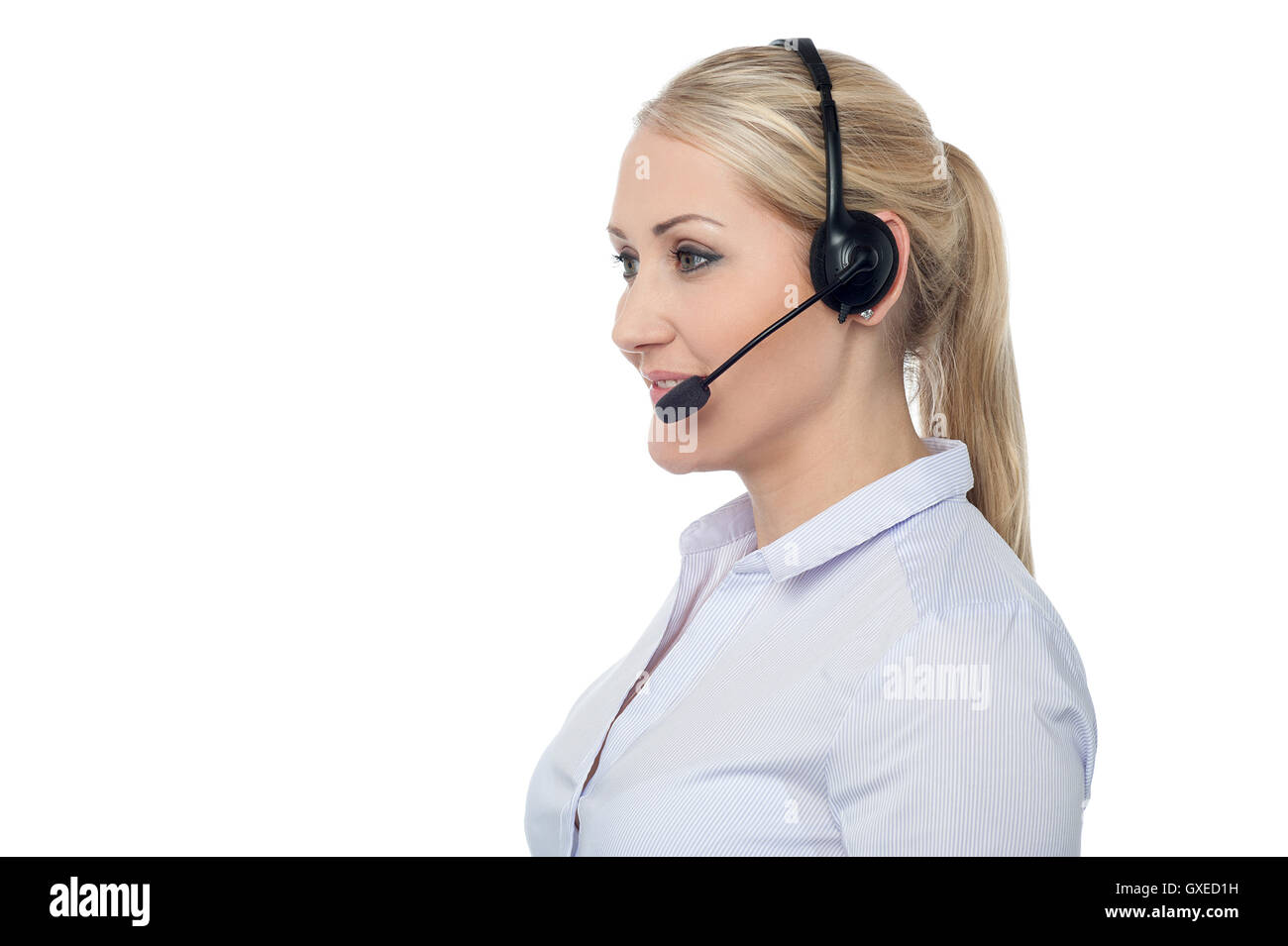 Confident smiling female customer support staff Stock Photo - Alamy Confident smiling female customer support staff Stock Photo - Alamy