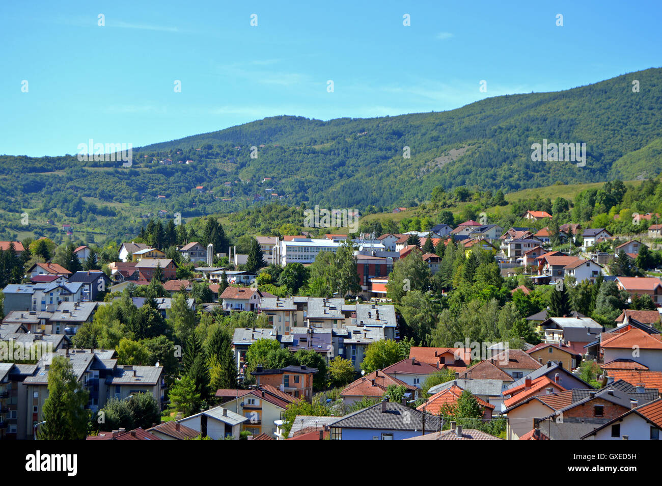 Panoramic view over city in the Jajce from old castle,Bosnia and ...