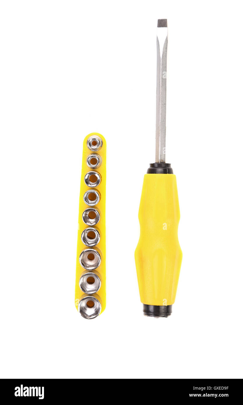 Screw-driver with the yellow handle Stock Photo - Alamy