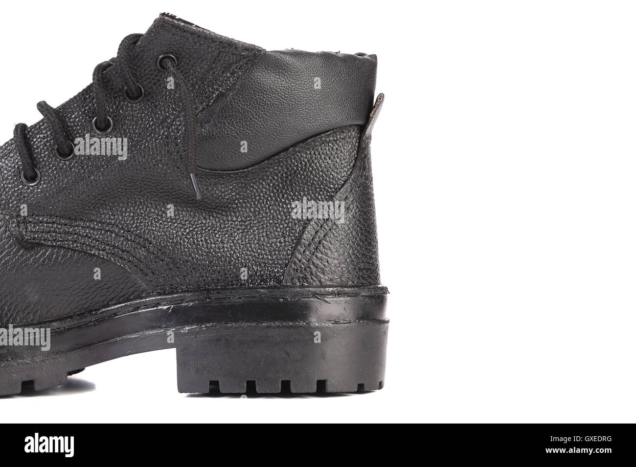 Back of black leather boot Stock Photo - Alamy