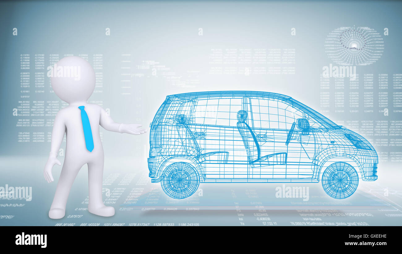 People and hi-tech car on a blue background Stock Photo - Alamy