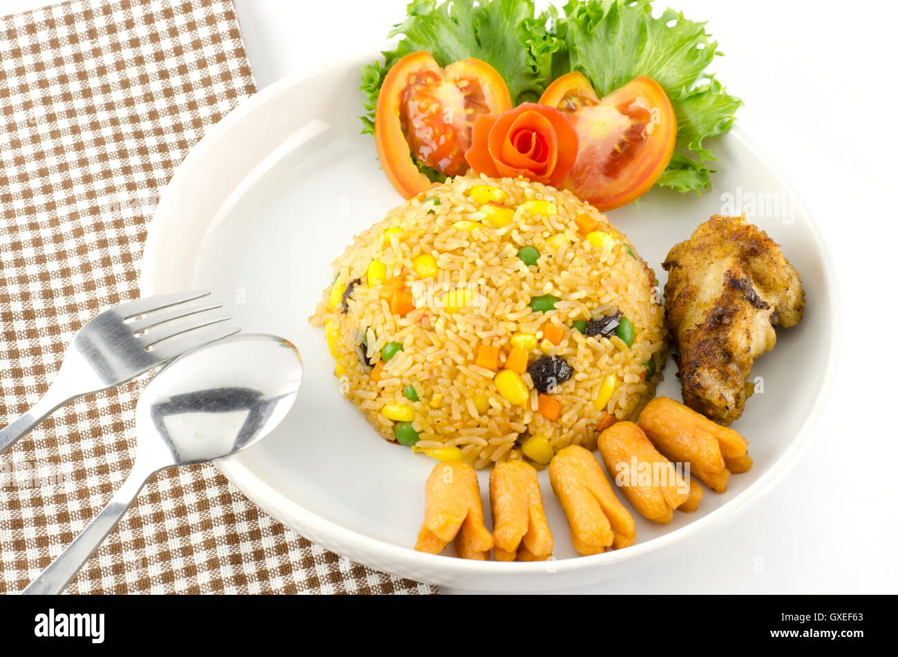 American fried rice isolated on white Stock Photo - Alamy