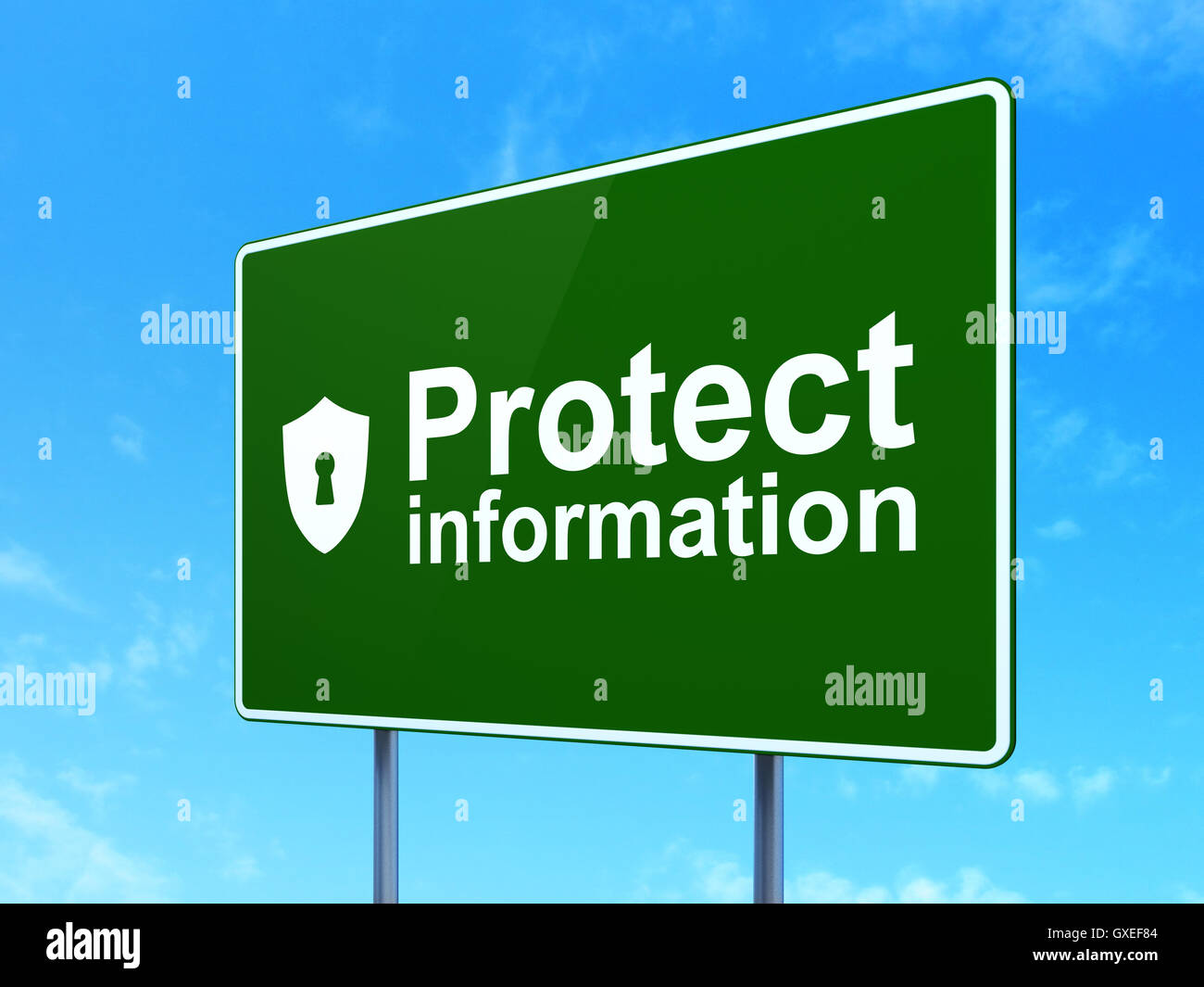 Security concept: Protect Information and Shield With Keyhole on road ...