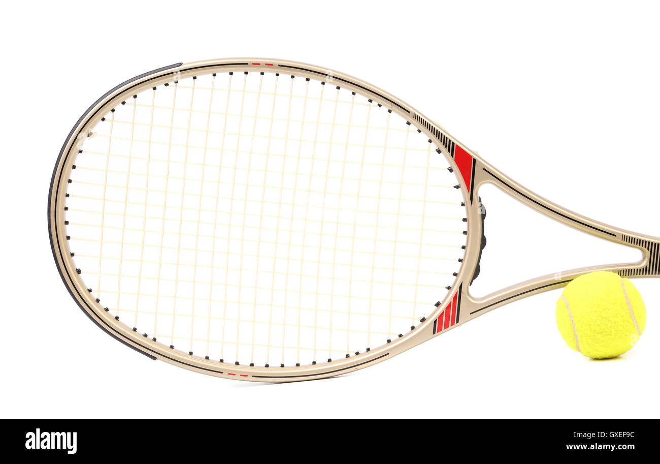 Gray tennis racket and yellow ball Stock Photo - Alamy