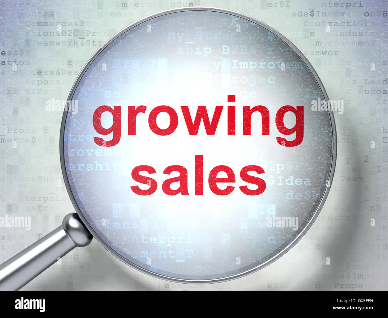 Finance concept: Growing Sales with optical glass Stock Photo - Alamy