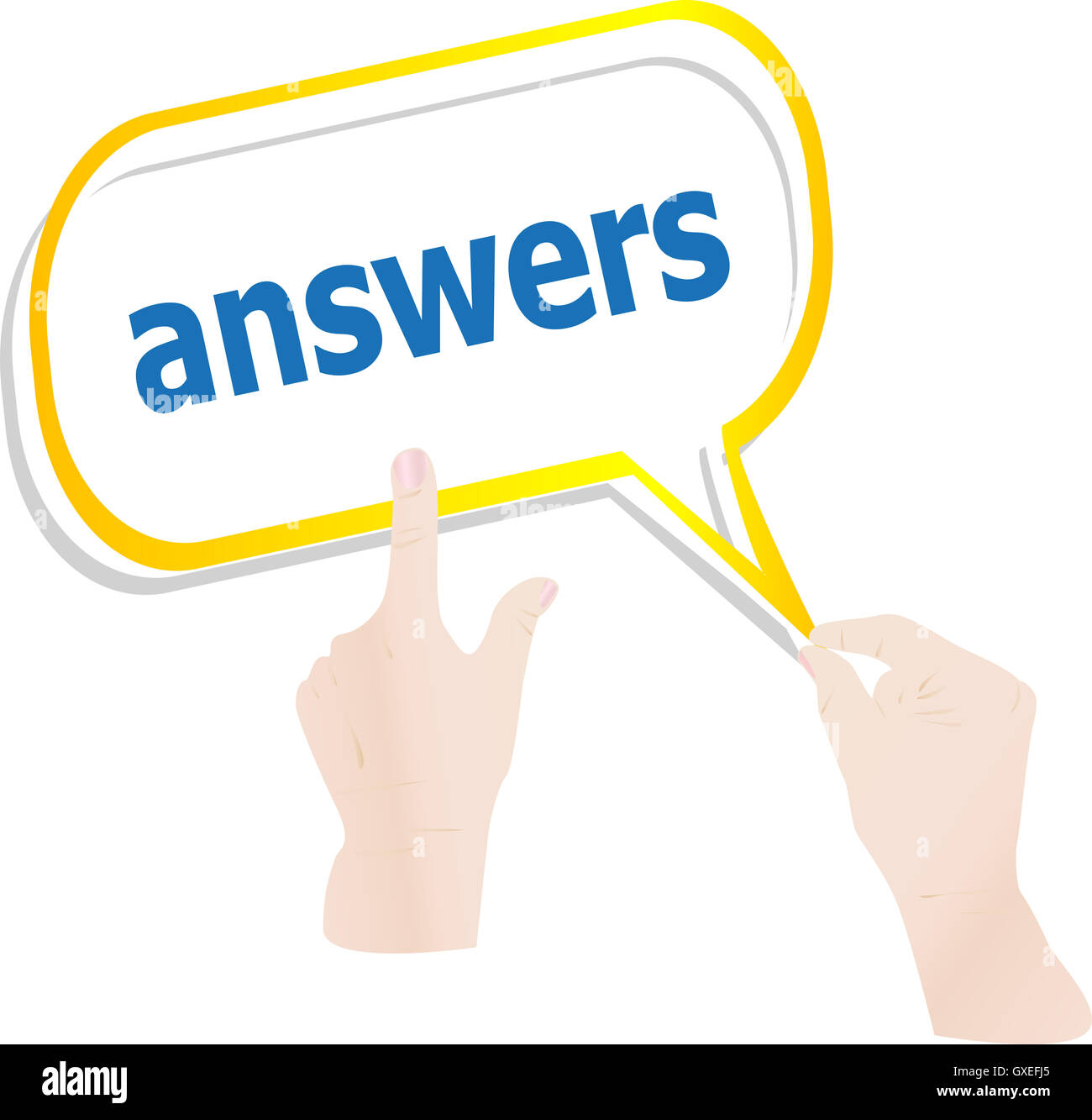 hands holding abstract cloud with answers word Stock Photo - Alamy