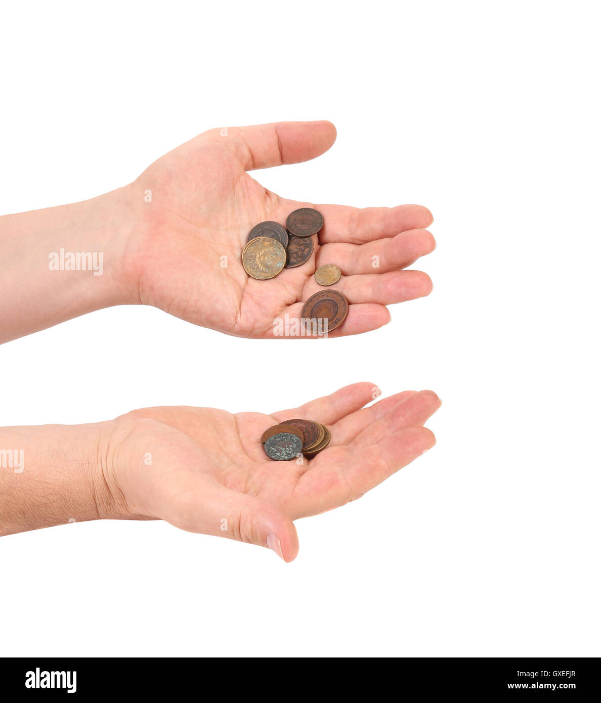 Hands holds coins Stock Photo - Alamy