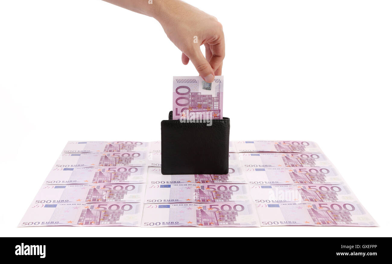 Wallet with five hundreds euro banknotes Stock Photo - Alamy