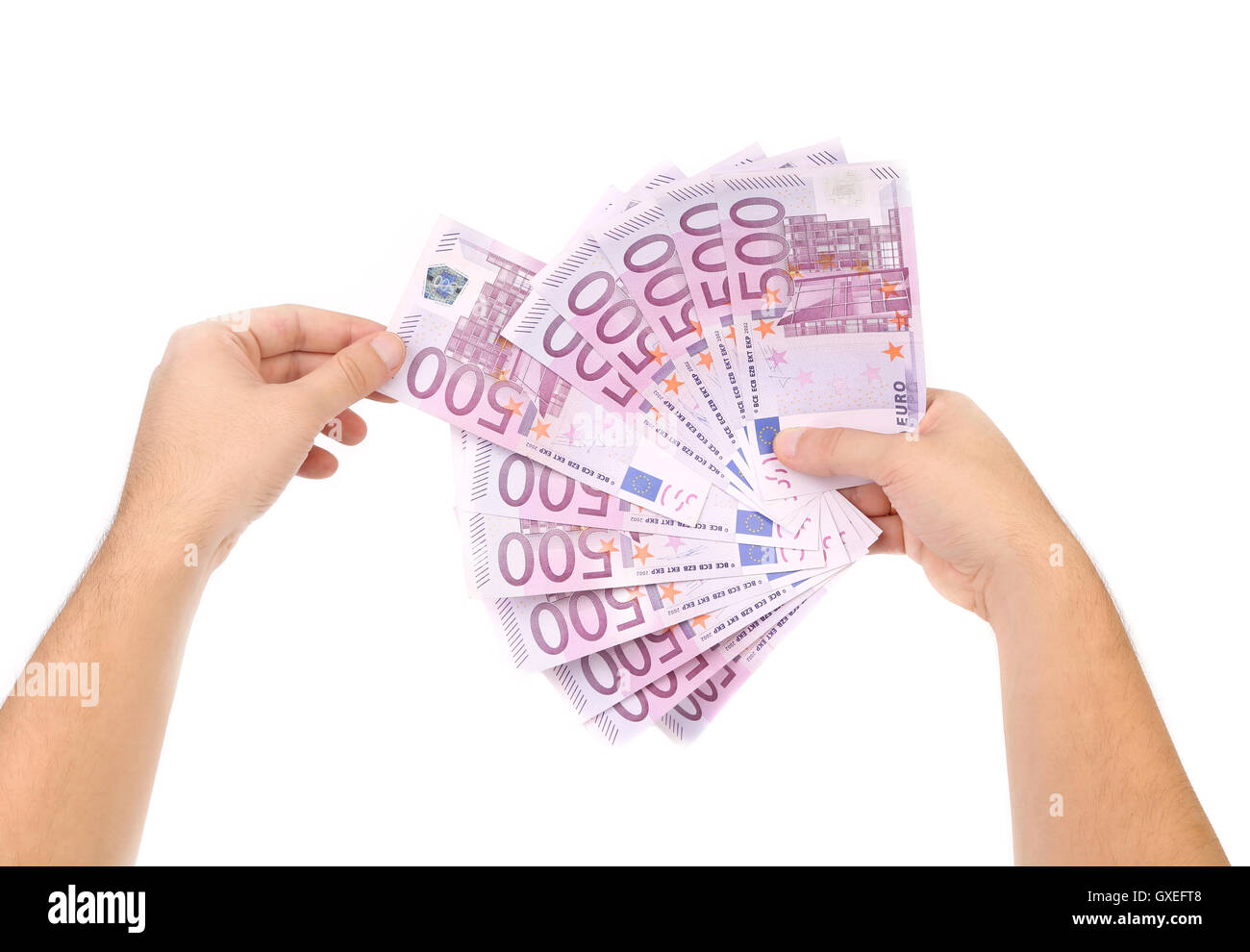 Euro bills in hands as fan Stock Photo - Alamy
