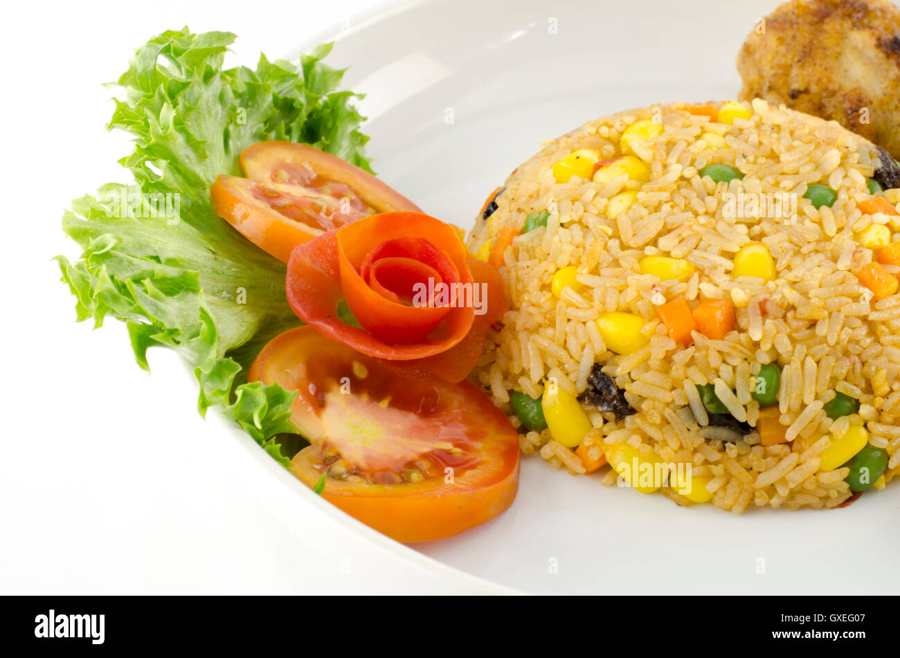 American fried rice isolated on white Stock Photo - Alamy