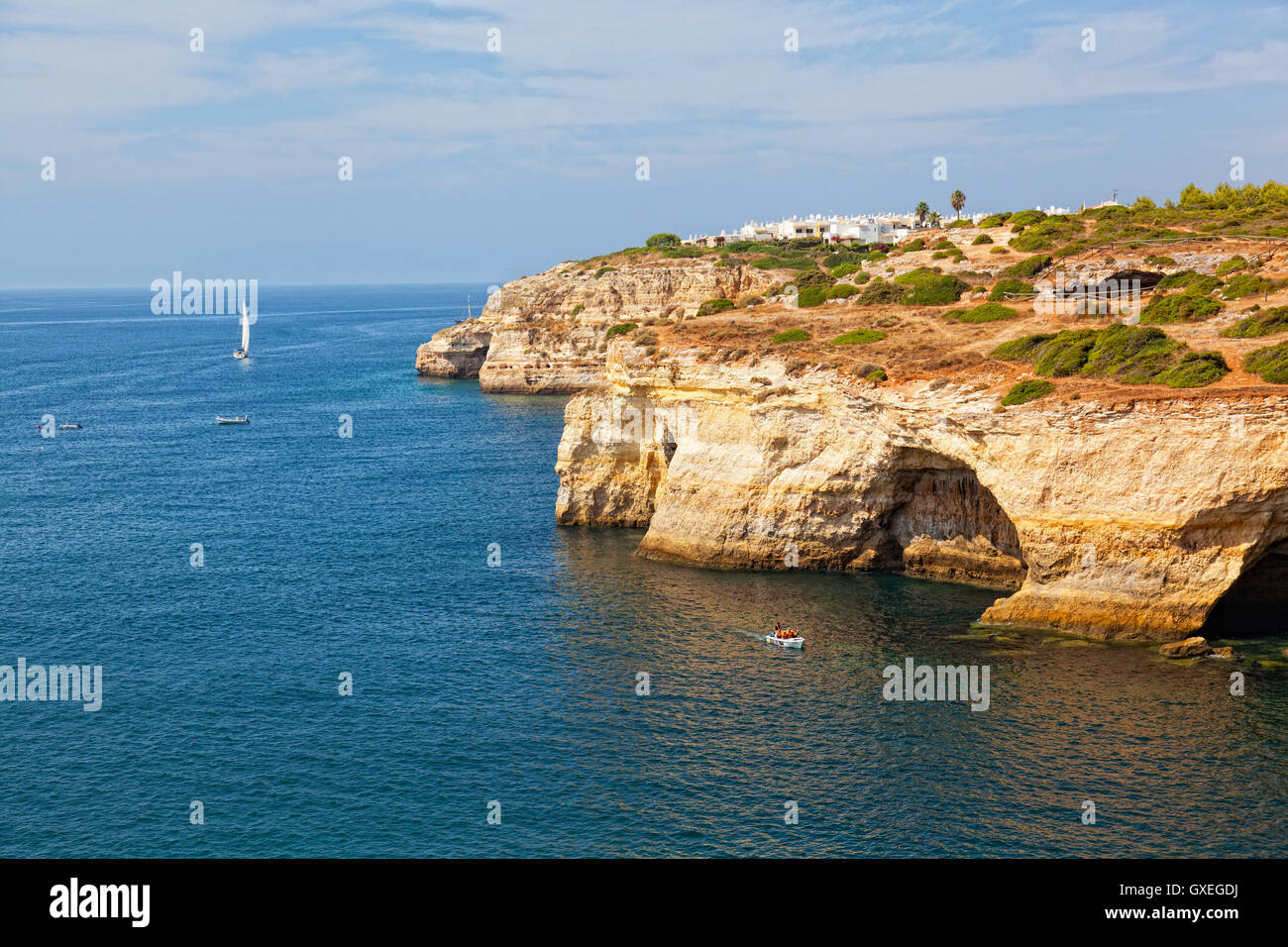 Praia de Benagil beach on atlantic coast, Algarve, Portugal Stock Photo ...