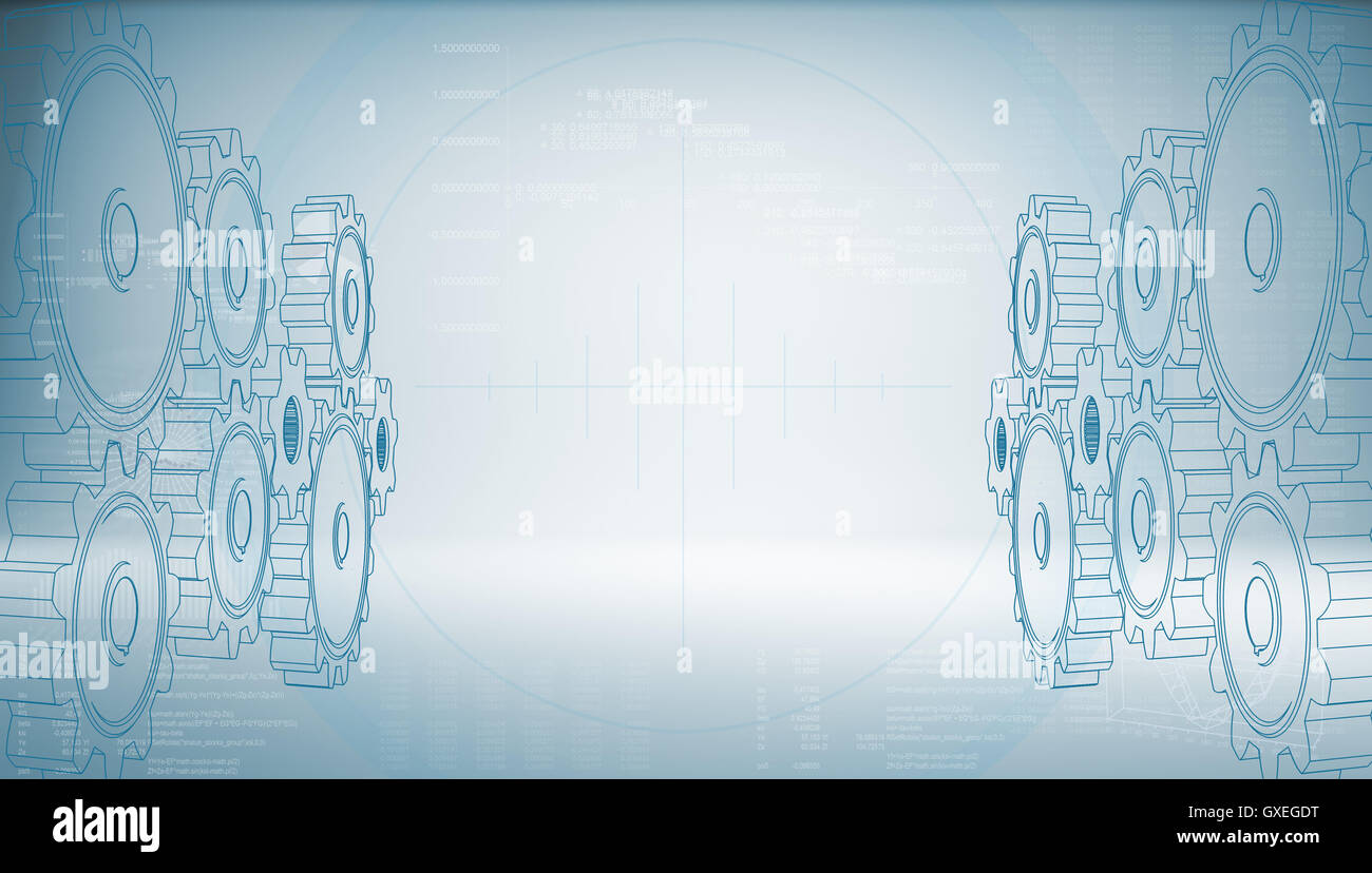 High-tech gear on a blue background Stock Photo - Alamy