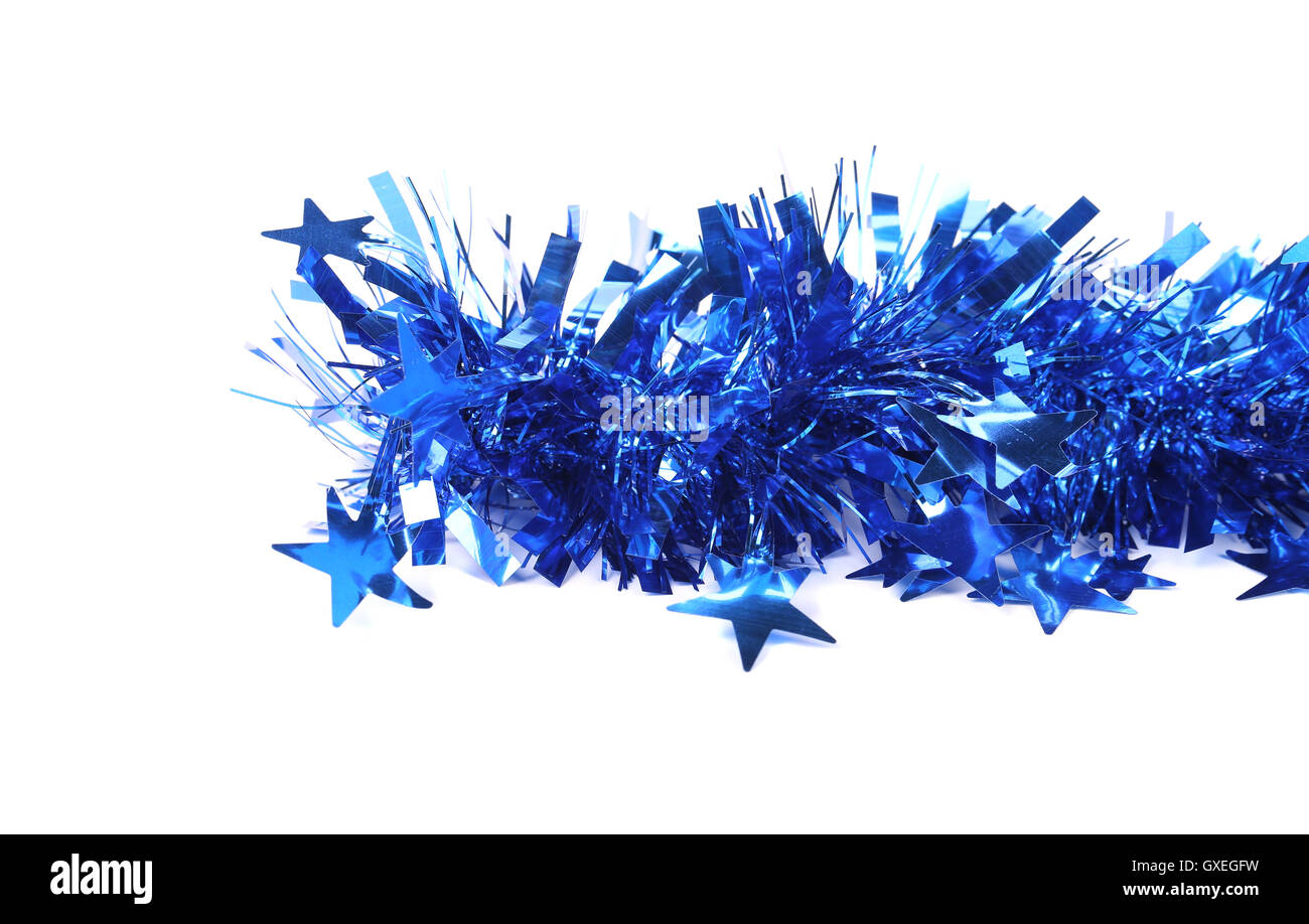 Christmas blue tinsel with stars Stock Photo - Alamy