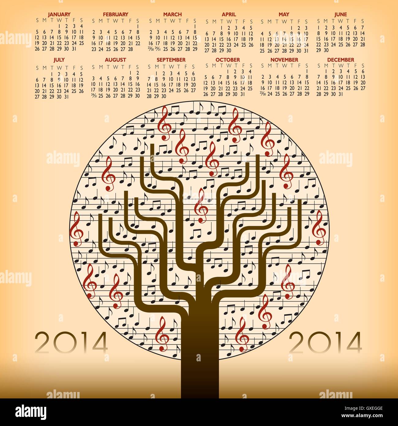 2014 Creative Music Calendar Stock Photo - Alamy