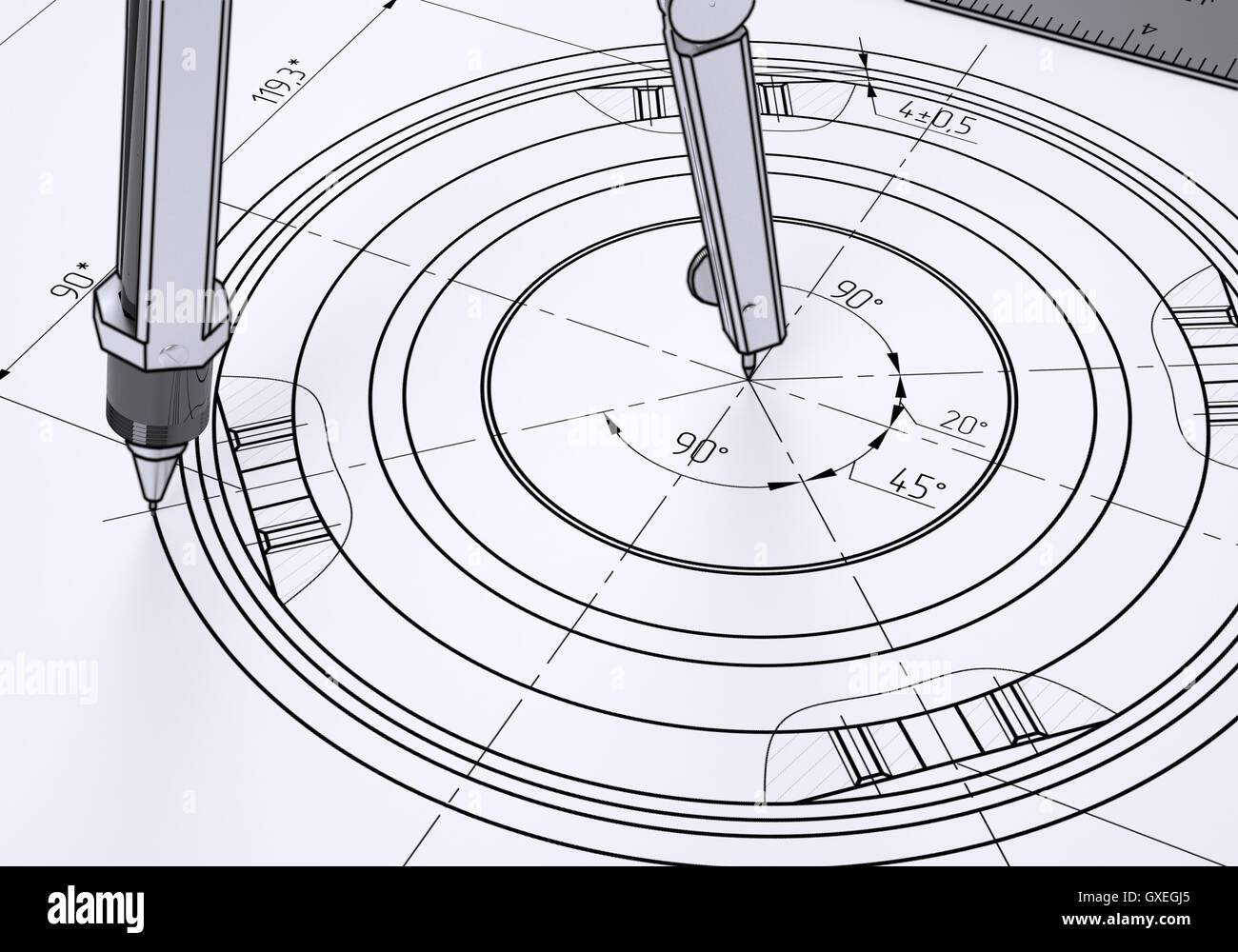 Compass on the drawing Stock Photo - Alamy