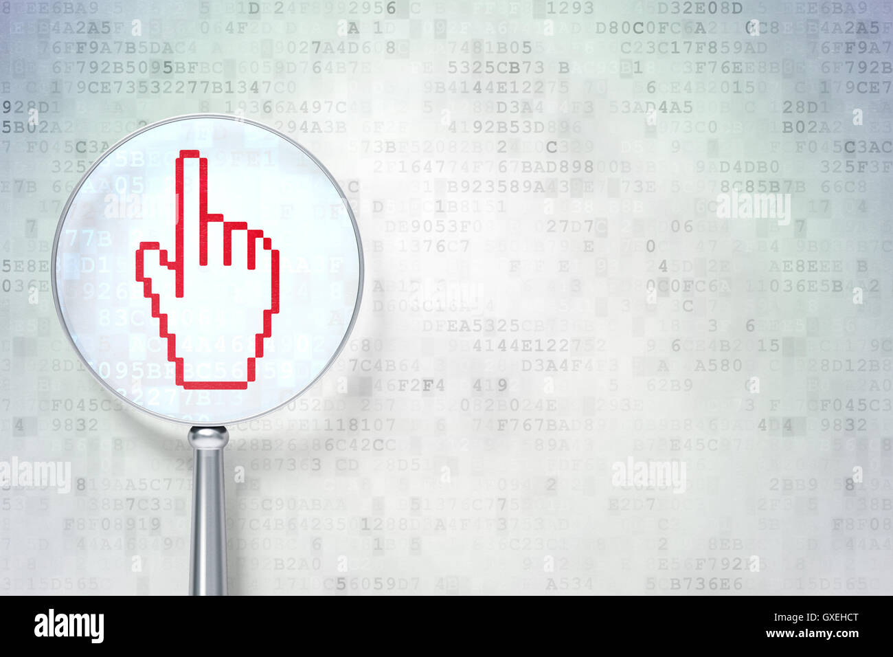 Marketing concept: Mouse Cursor with optical glass on digital b Stock ...