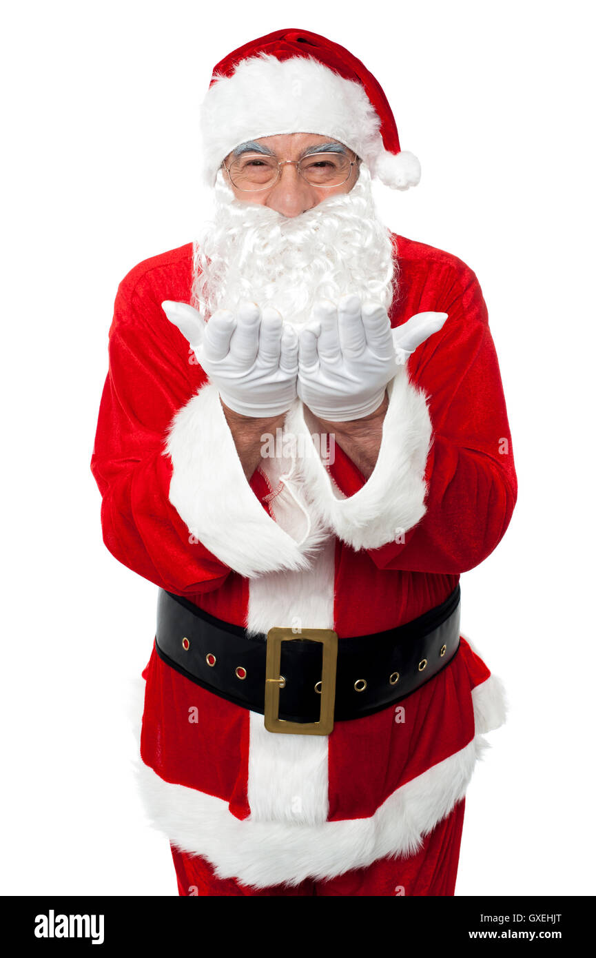 Male santa posing with open palms Stock Photo - Alamy